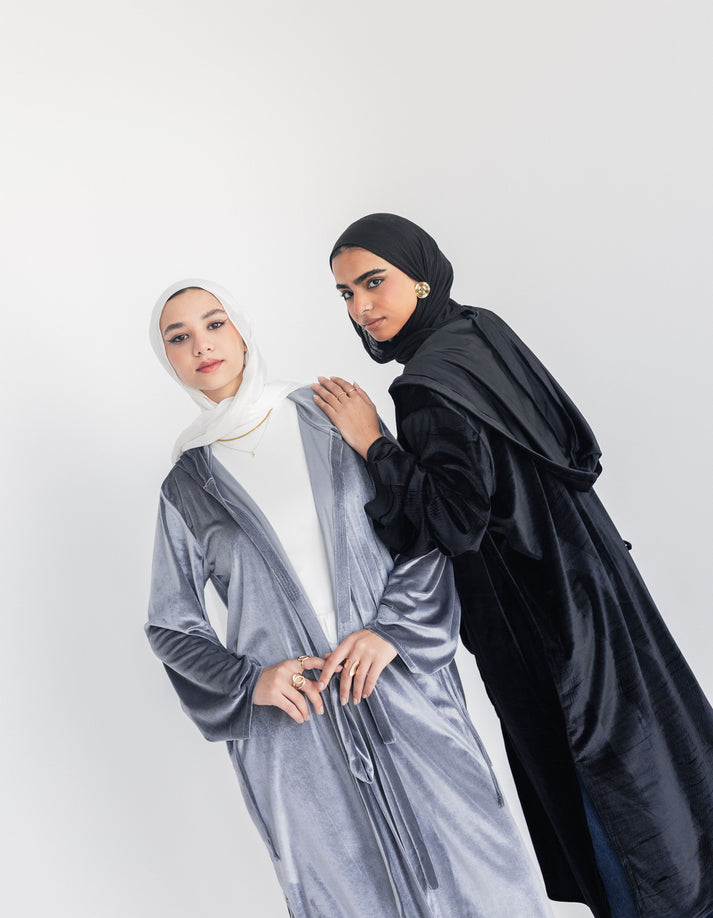 Hooded Velvet Cardigan – Reem Gamal Designs